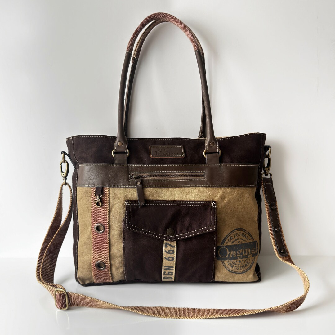 Vintage Style Upcycled Canvas Shoulder Tote Bag - Etsy