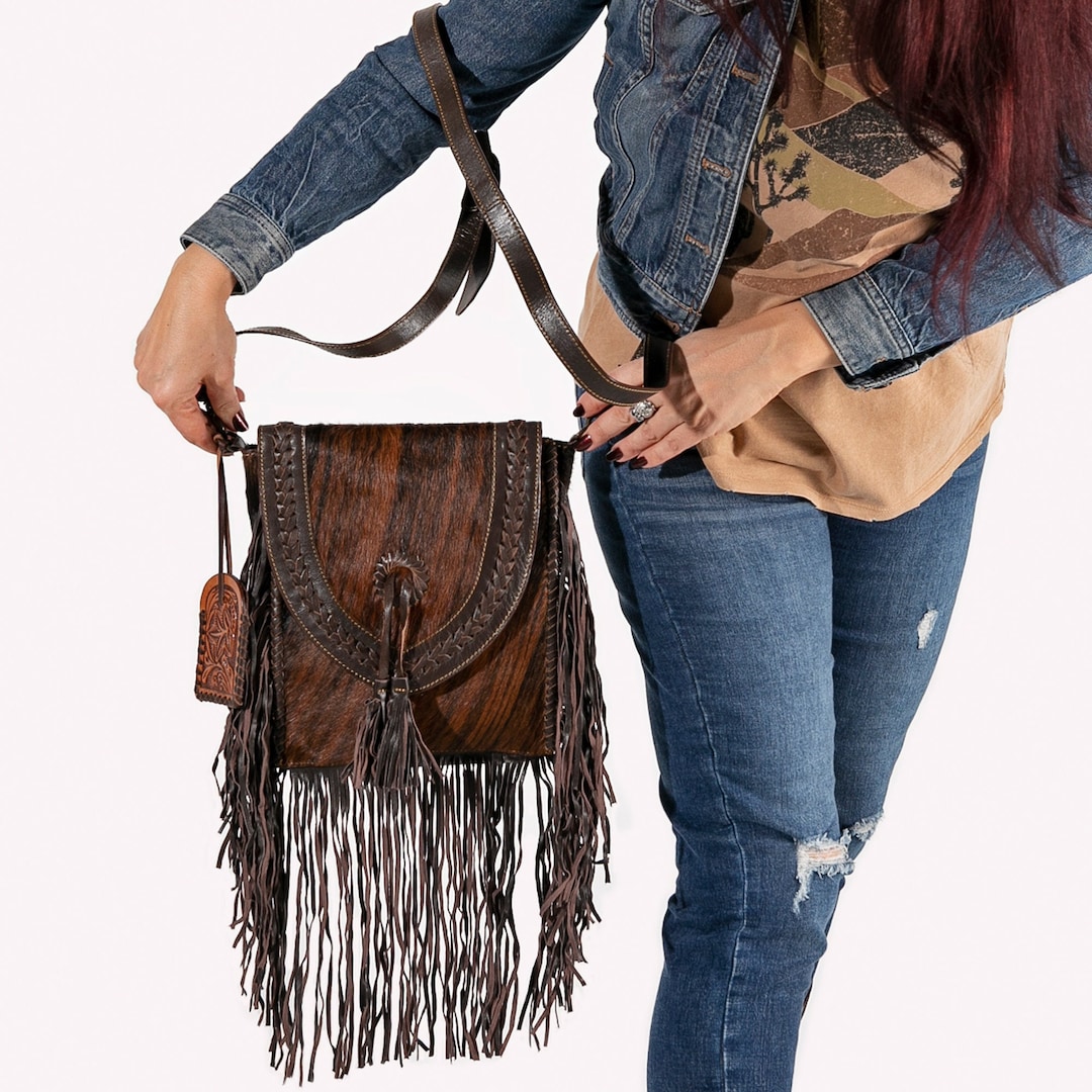 Western Inspired Fringed Cowhide Leather Crossbody Bag | Boho Chic ...