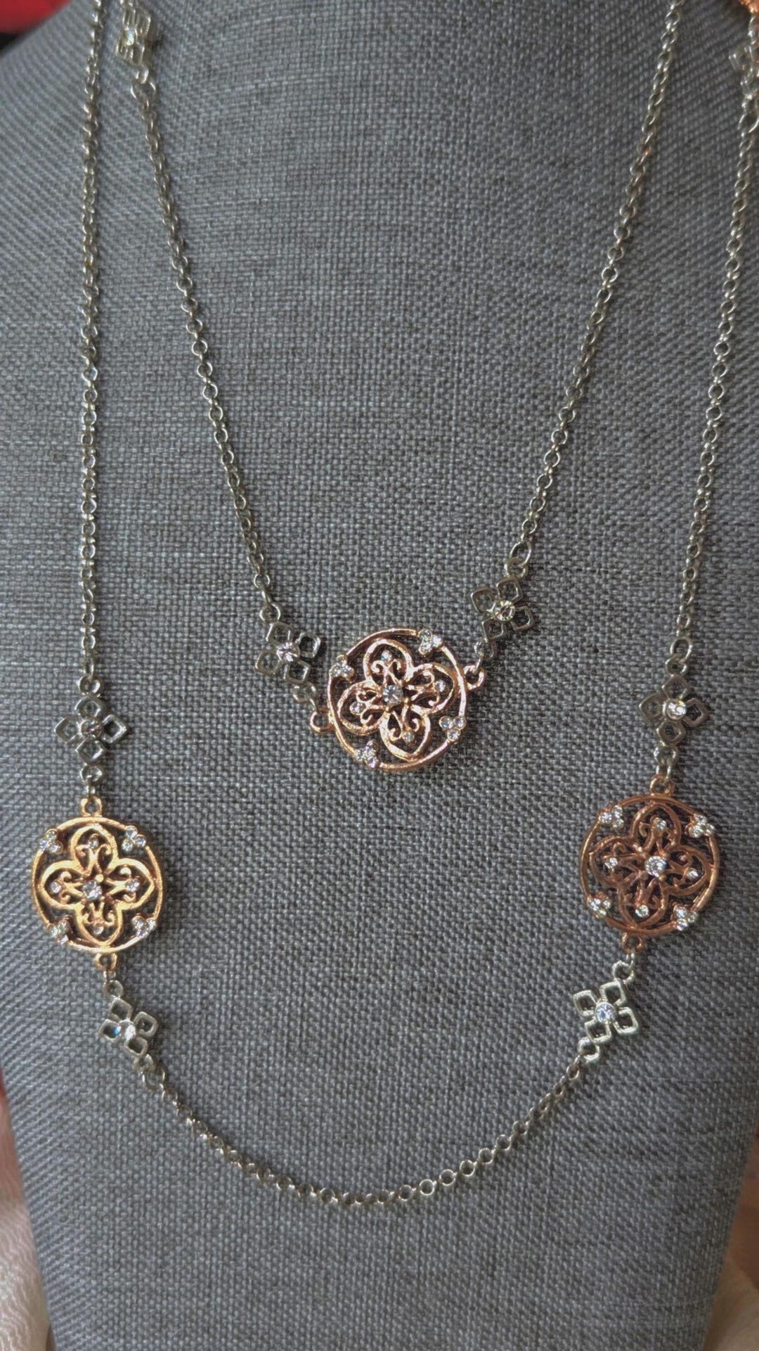 Beautiful Filigreed Medallion Necklace, Rhinestone and Byzantine ...
