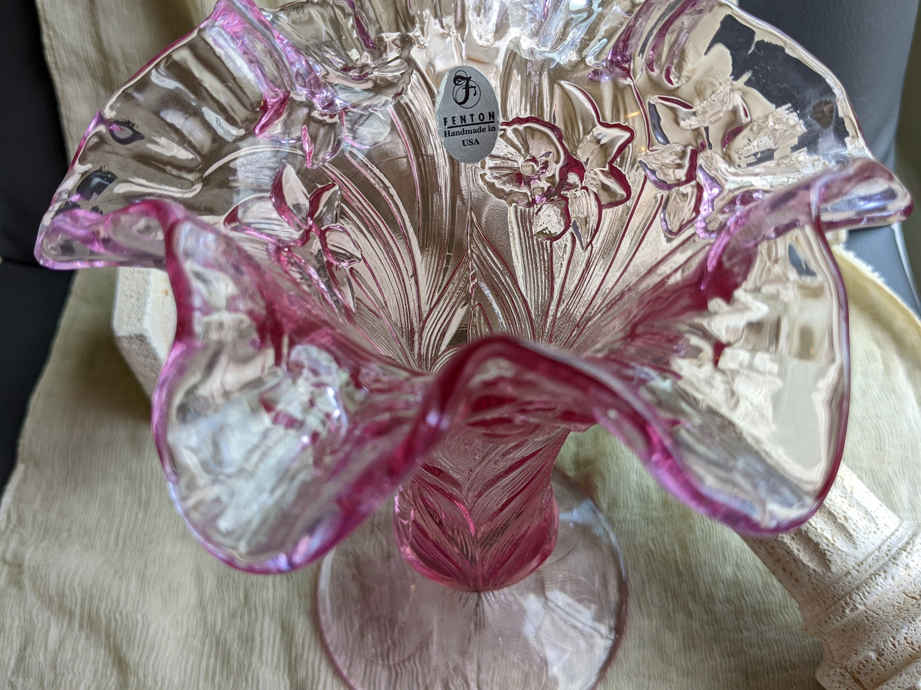 Fenton, Ruffle Top, Cranberry Pink, Daffodil Vase - Etsy