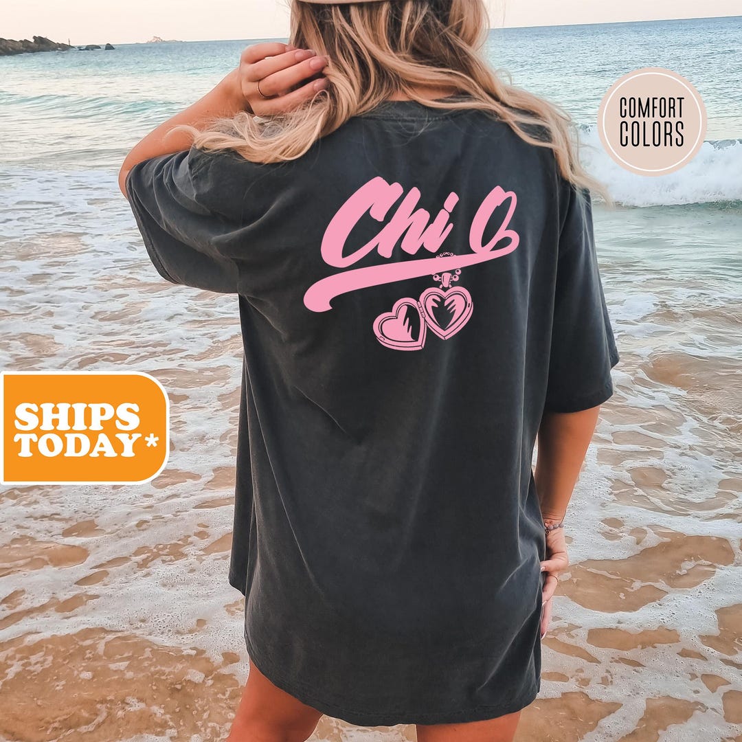 Chi Omega Heart Charm Comfort Colors Sorority T-shirt, Chi O Greek ...