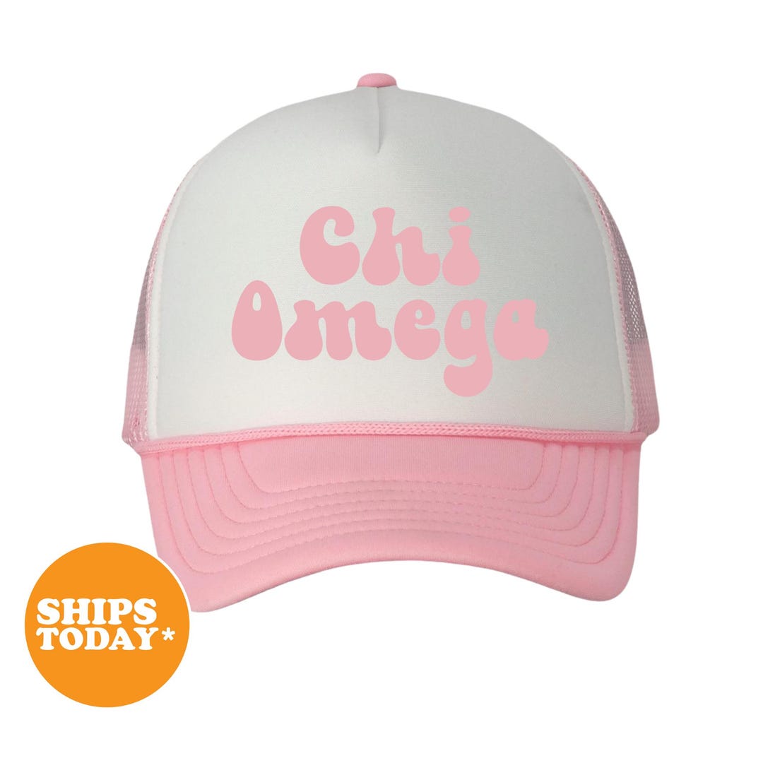 Chi Omega Sorority Hat, XO Greek Merch, CHIO Trucker Cap, Pink Mesh Hat ...