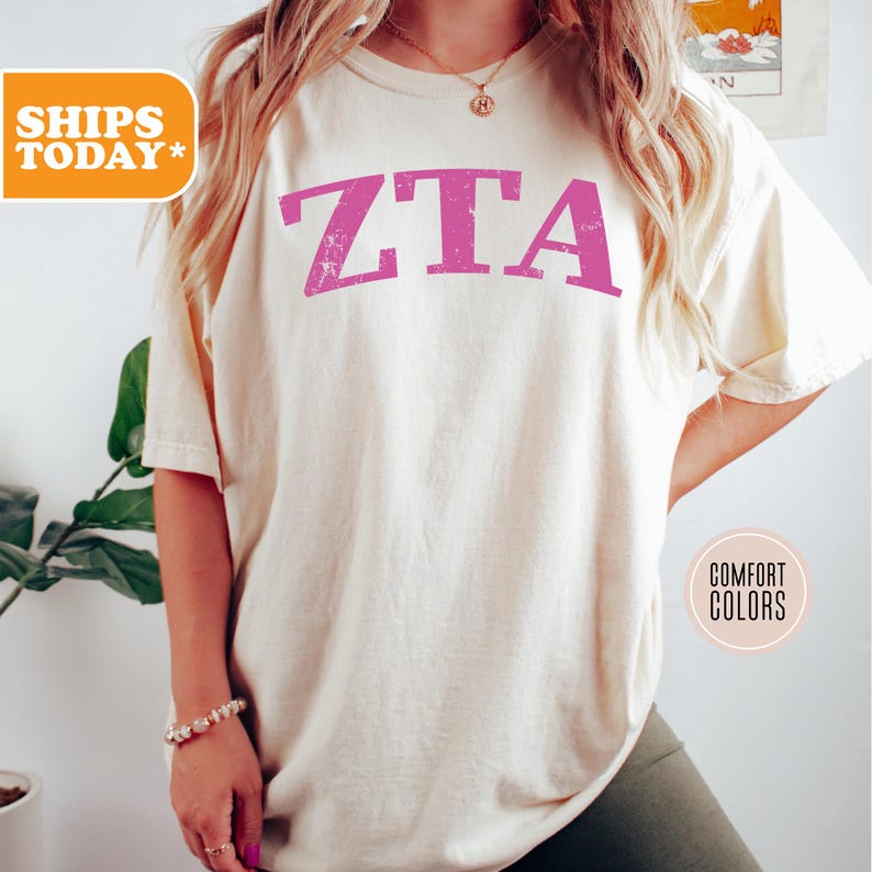 Zeta Tau Alpha Comfort Colors Sorority T-shirt | ZETA Greek Letters ...