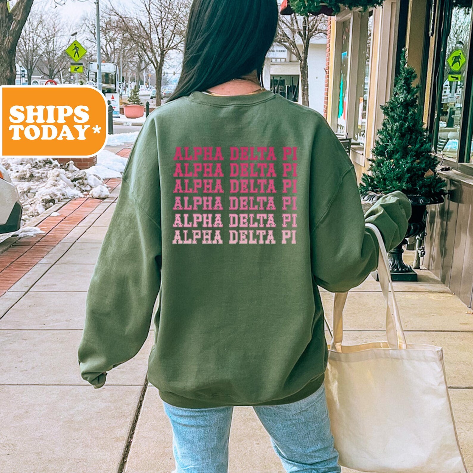 Alpha Delta Pi Pink Varsity Sorority Sweatshirt | ADPI Crewneck ...