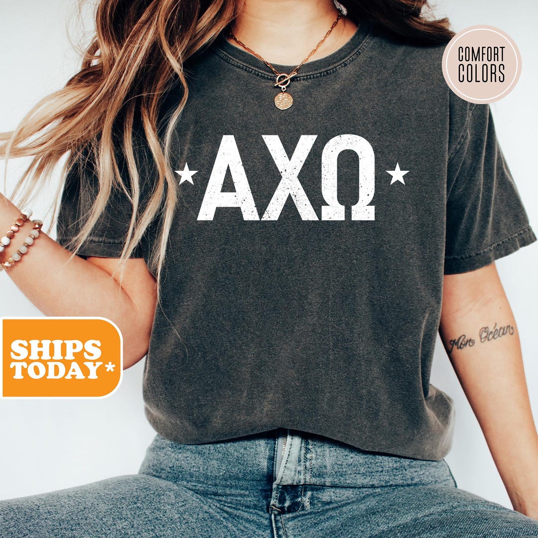 Alpha Chi Omega Stars and Letters Comfort Colors Sorority T-shirt ...