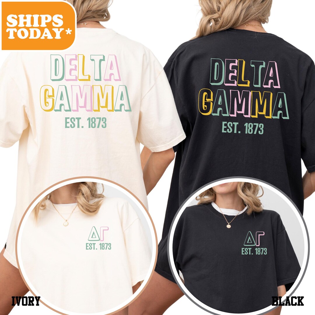 Delta Gamma College Letters Comfort Colors Sorority T-shirt | Dee Gee ...