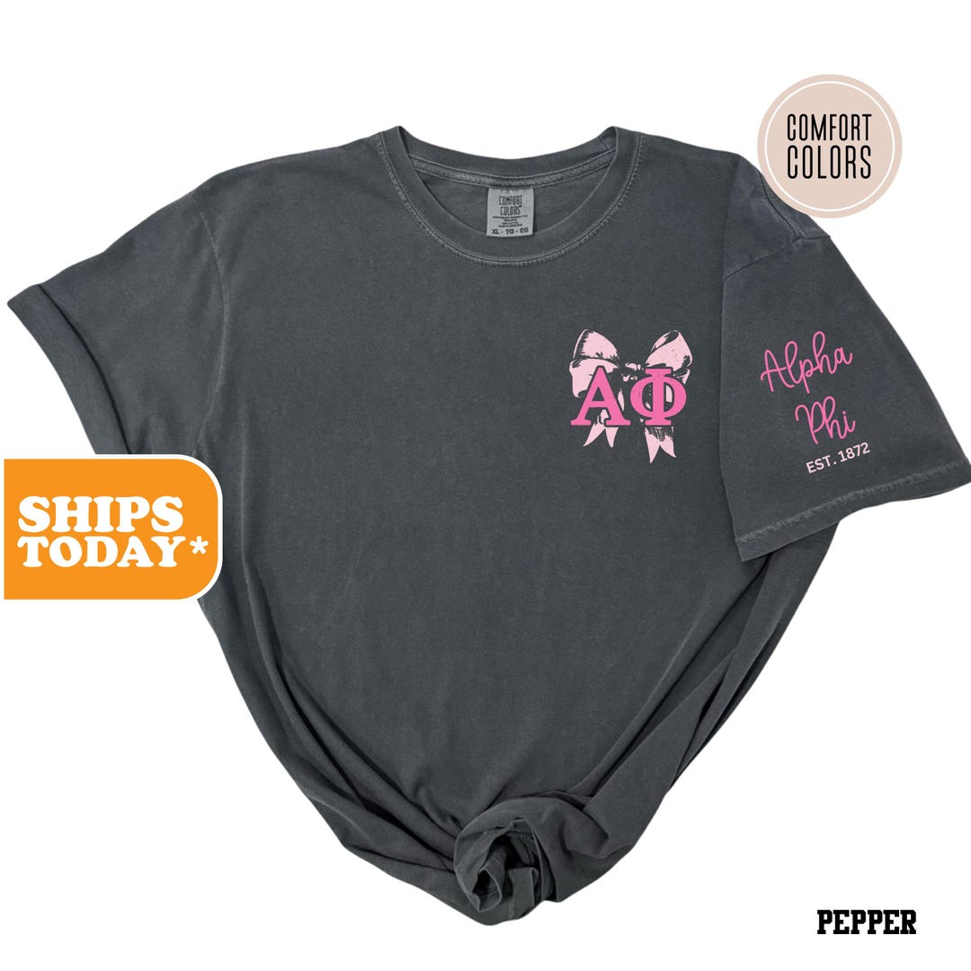 Alpha Phi Pink Bow Sorority T-shirt | APHI Sorority Greek Letters Tee ...