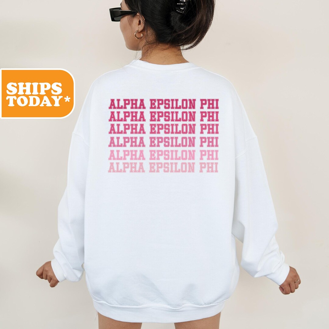 Alpha Epsilon Phi Pink Varsity Sorority Sweatshirt | AEPHI Sorority ...
