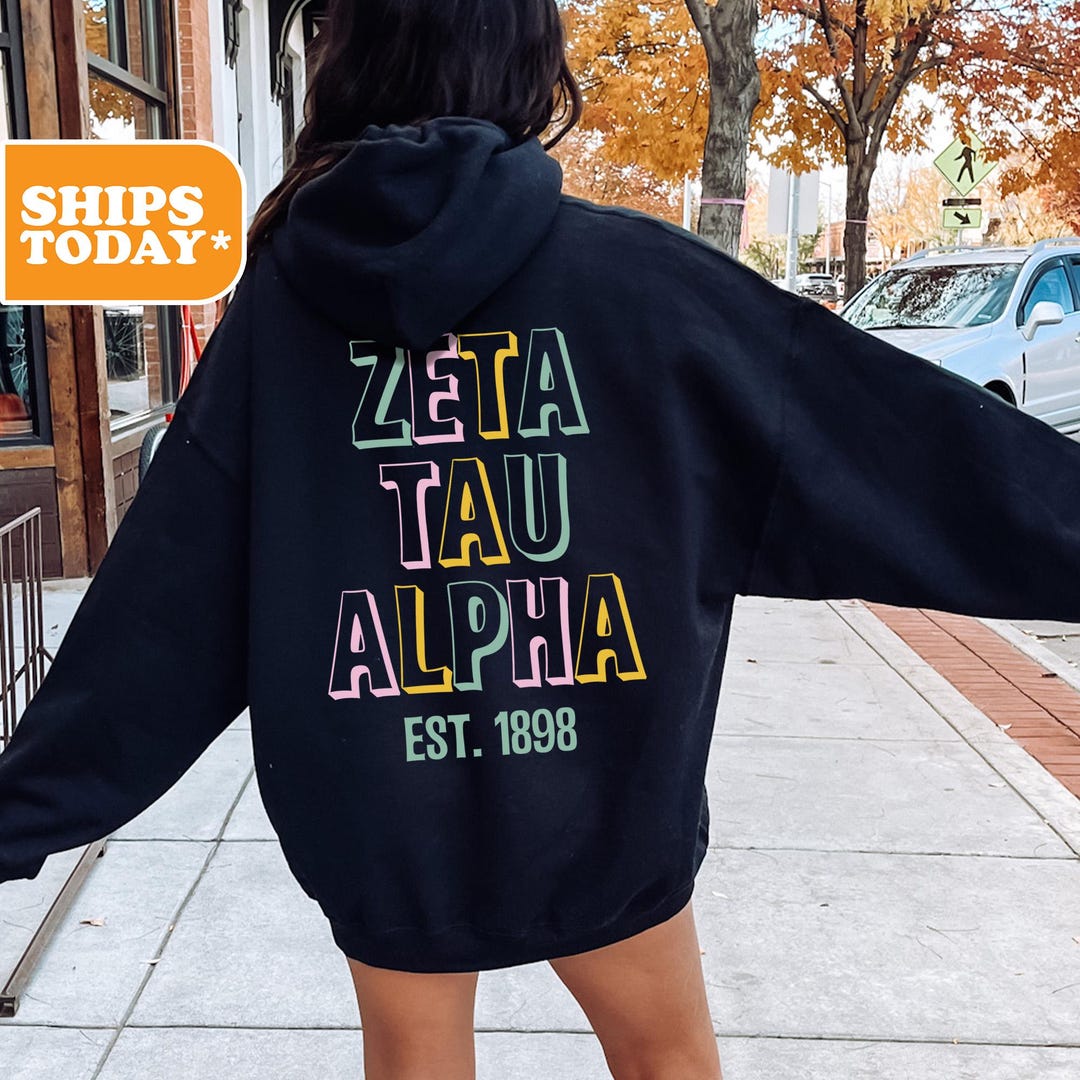Zeta Tau Alpha College Letters Sorority Sweatshirt | ZETA Preppy Hoodie ...