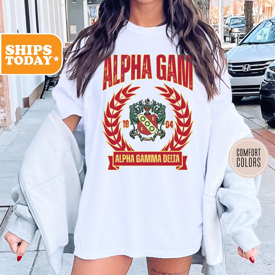 Alpha Gamma Delta Sisterhood Crest Comfort Colors Sorority T-shirt ...