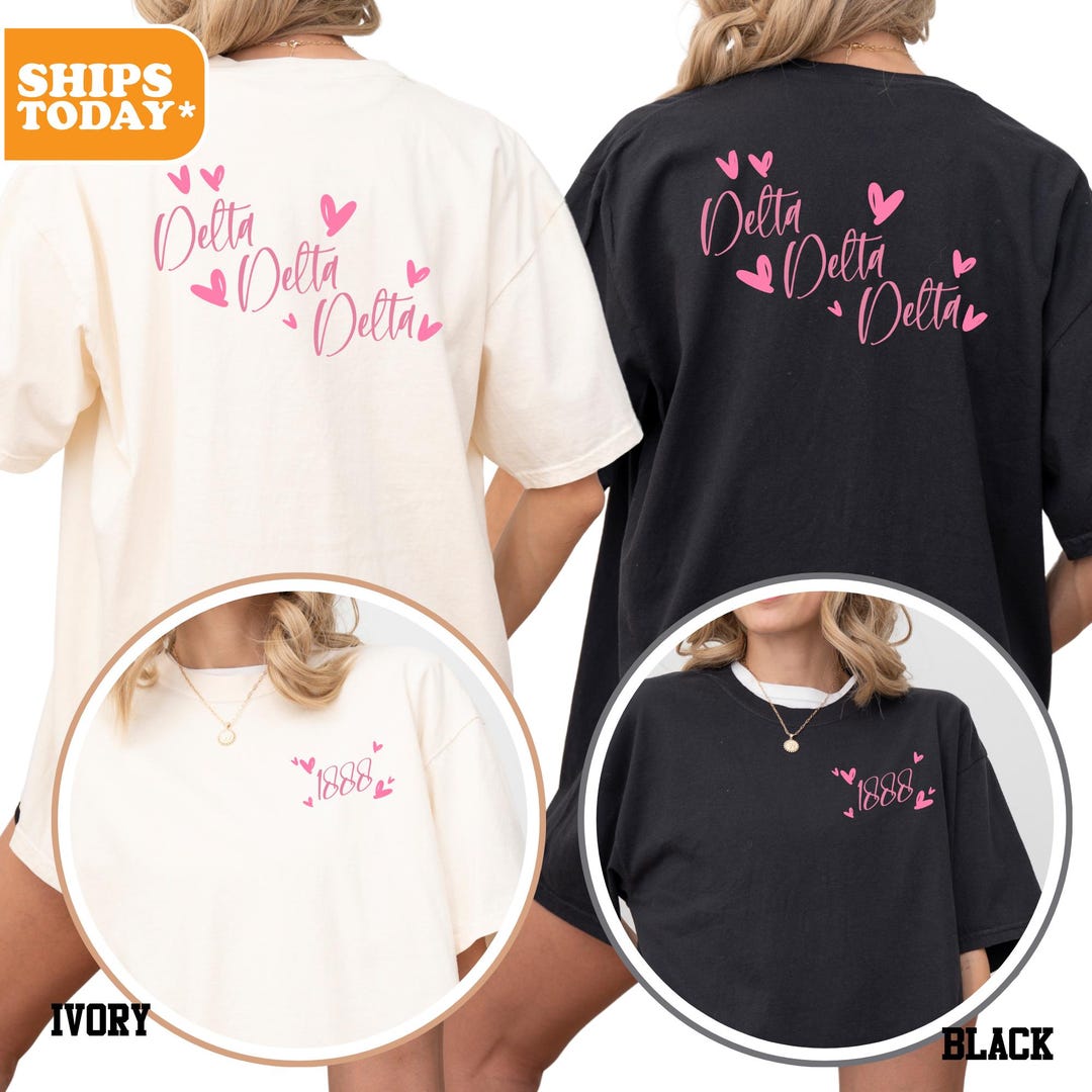 Delta Delta Delta Tiny Hearts Comfort Colors Sorority T-shirt | Tri ...