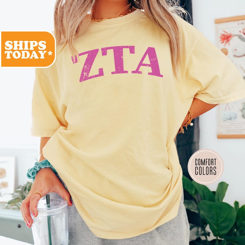 Zeta Tau Alpha Comfort Colors Sorority T-shirt | ZETA Greek Letters ...