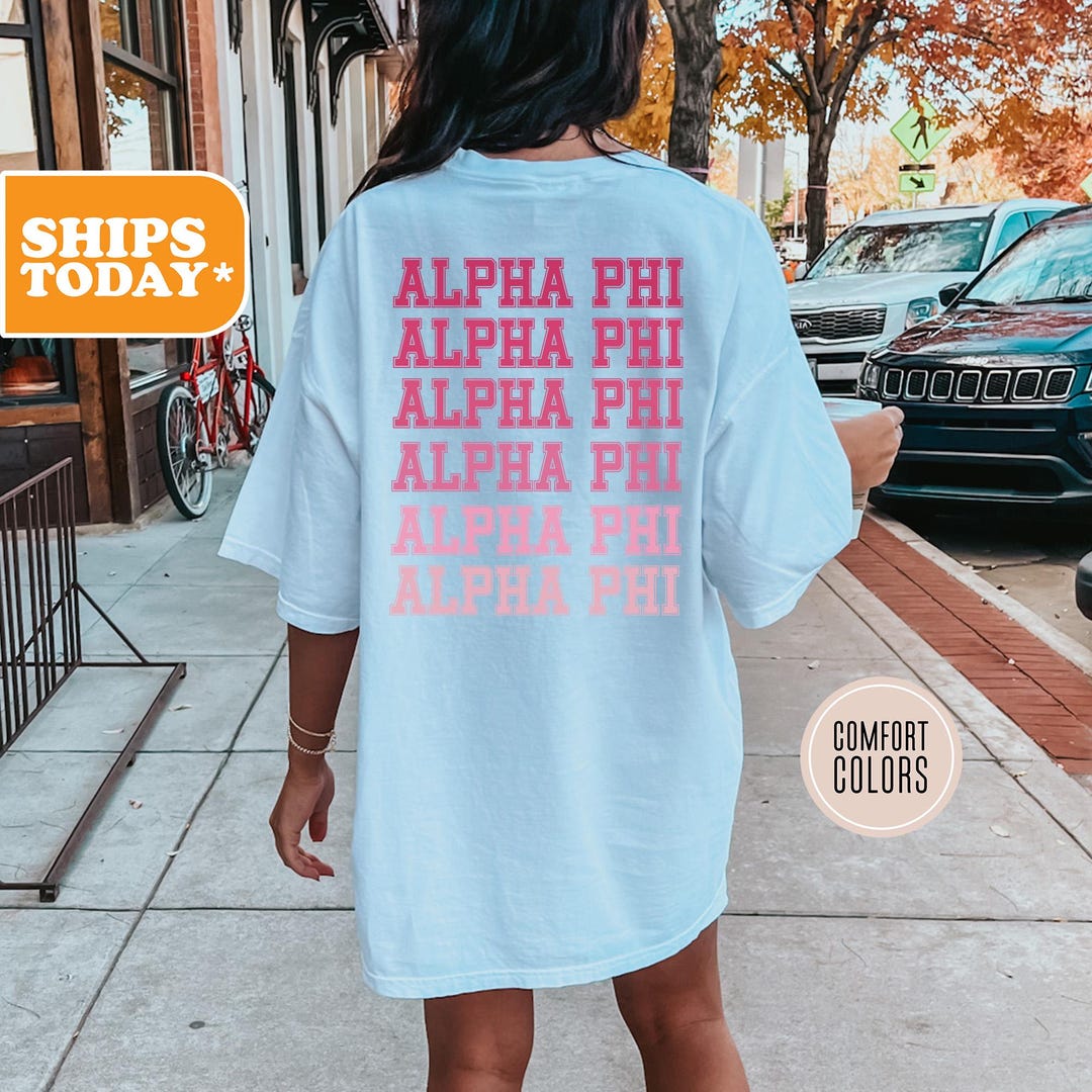 Alpha Phi Pink Varsity Comfort Colors Sorority T-shirt | APHI Sorority ...