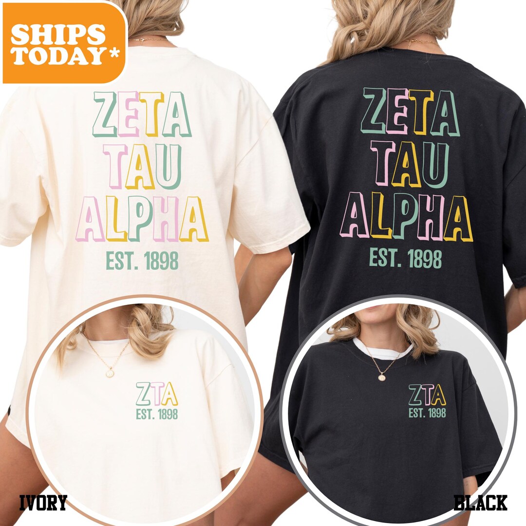 Zeta Tau Alpha College Letters Comfort Colors Sorority T-shirt | ZETA ...