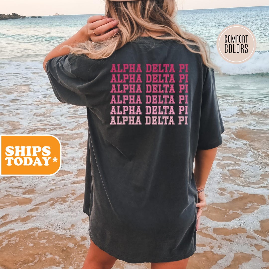 Alpha Delta Pi Pink Varsity Comfort Colors Sorority T-shirt | ADPI ...