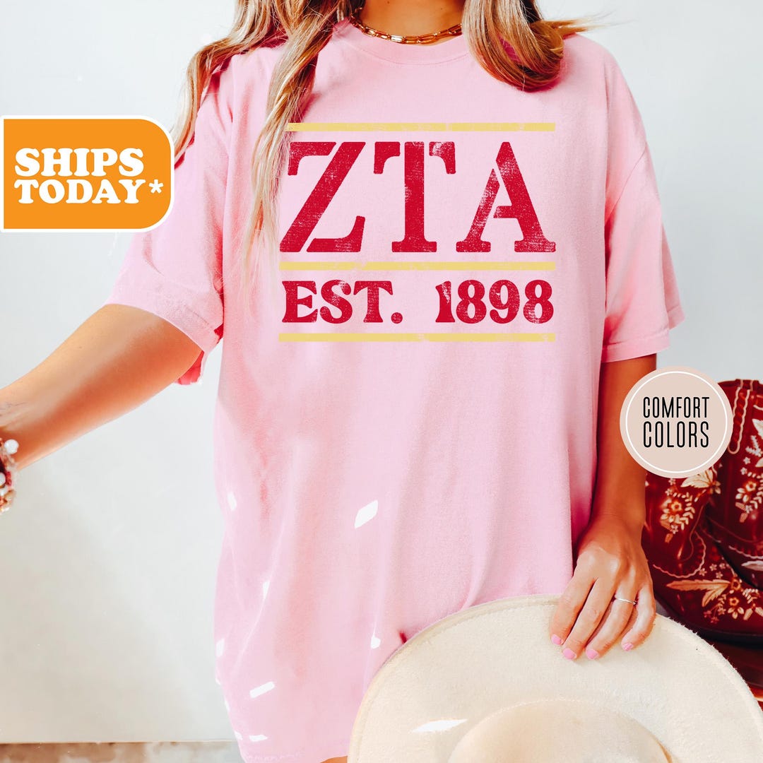 Zeta Tau Alpha Comfort Colors Sorority T-shirt | ZETA Greek Letters ...