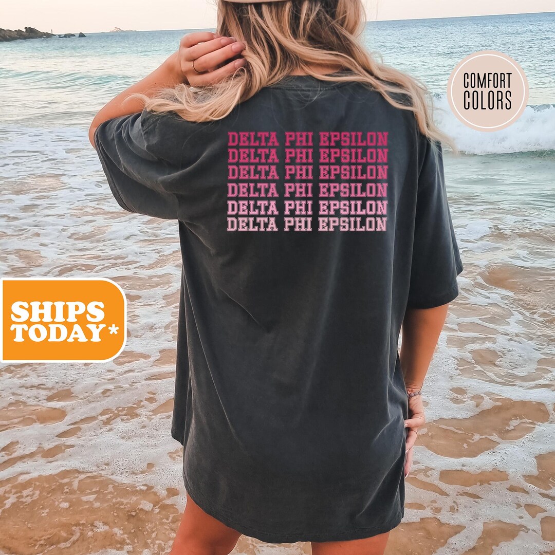 Delta Phi Epsilon Pink Varsity Comfort Colors Sorority T-shirt | DPHIE ...