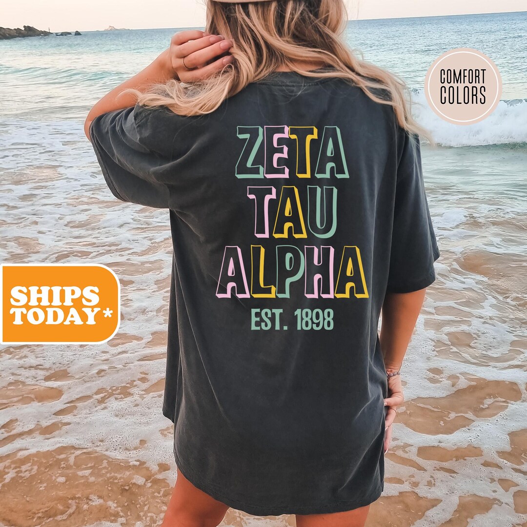 Zeta Tau Alpha College Letters Comfort Colors Sorority T-shirt | ZETA ...