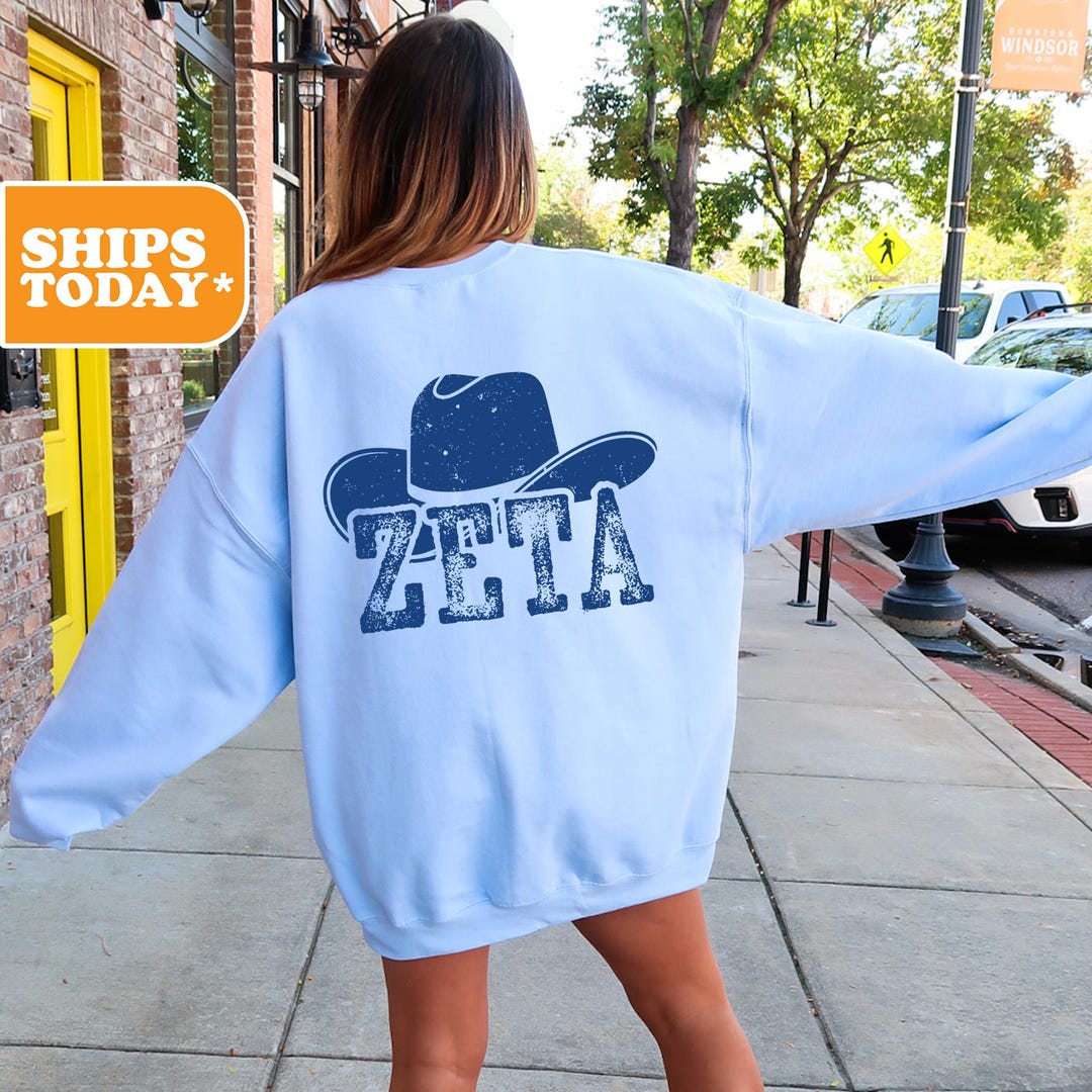 Zeta Tau Alpha Blue Hat Sorority Sweatshirt | ZETA Preppy Hoodie ...