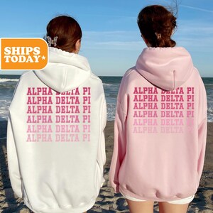 Alpha Delta Pi Pink Varsity Sorority Sweatshirt | ADPI Crewneck ...