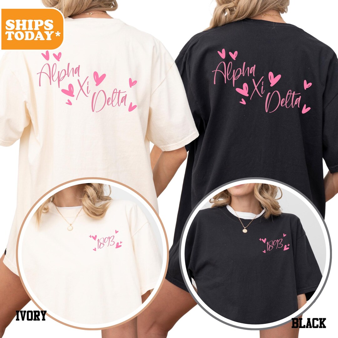 Alpha Xi Delta Tiny Hearts Comfort Colors Sorority T-shirt | AXID ...