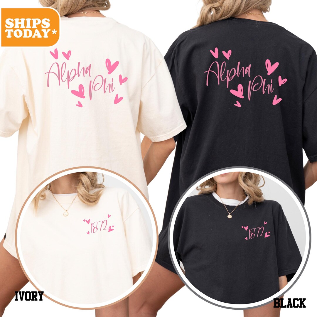 Alpha Phi Tiny Hearts Comfort Colors Sorority T-shirt | APHI Sorority ...