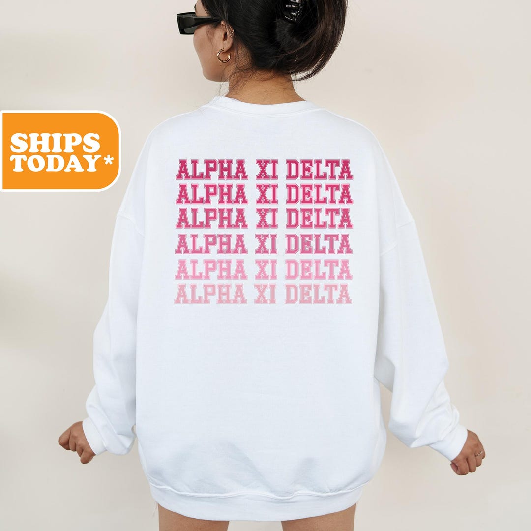 Alpha Xi Delta Pink Varsity Sorority Sweatshirt | AXID Sorority Hoodie ...