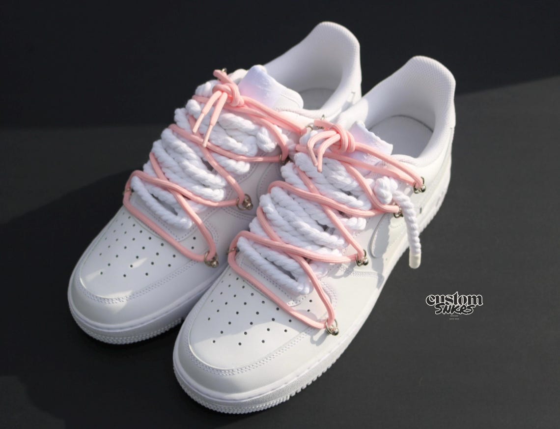 Custom Pink Lace AF1, Rope Laces Af1 , Rope Laces With Overlapping ...