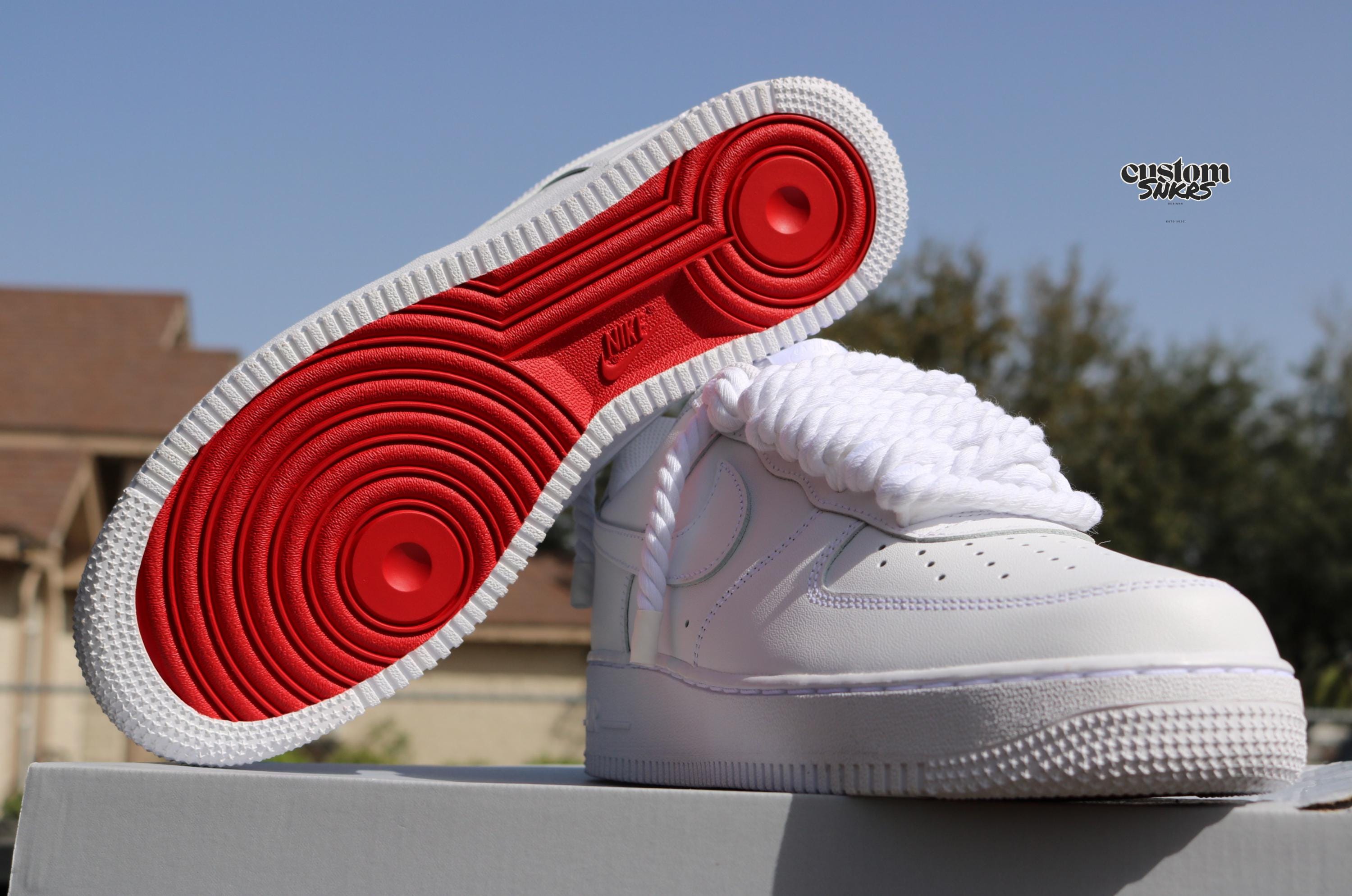 Custom Rope Laces AF1, Red Bottoms AF1, Rope Laces With Red Bottoms ...