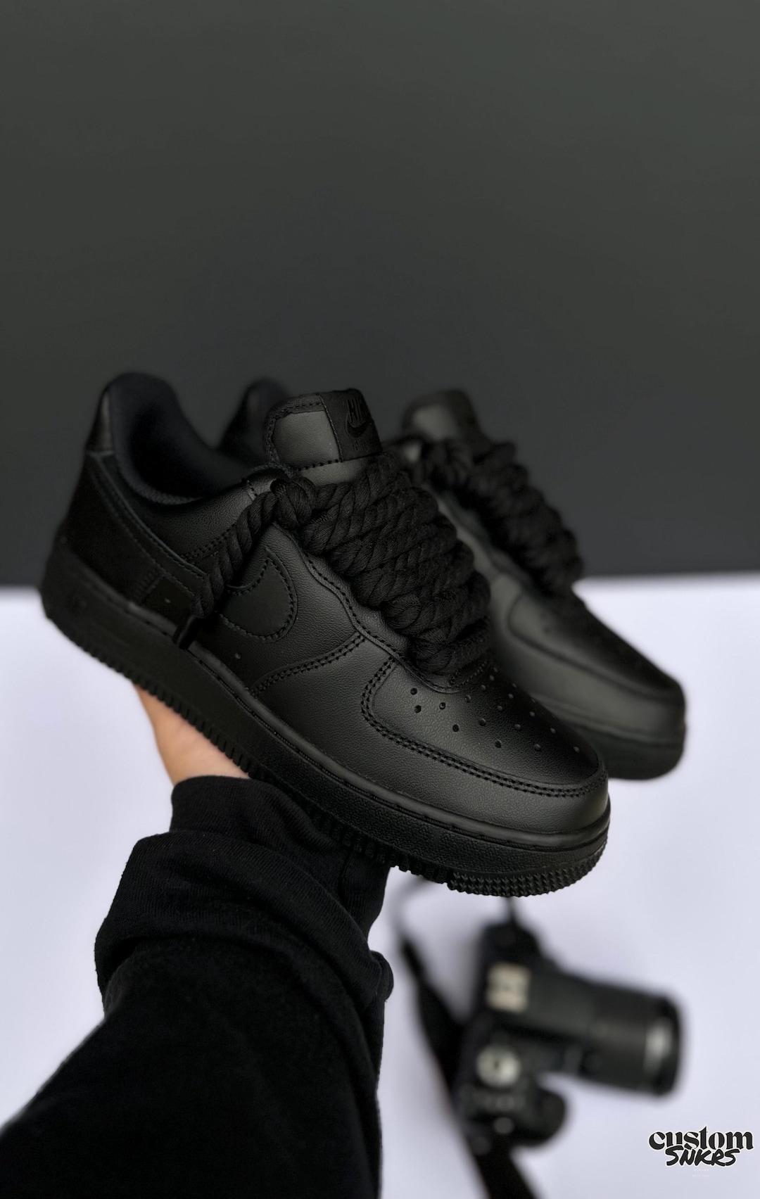 Custom AF1, Black AF1, Rope Laces Af1 , Black AF1 With Rope Laces ...