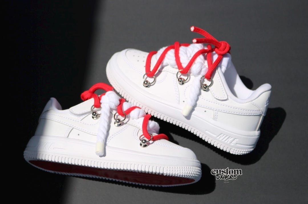Custom Kids Rope Laces AF1, Red Bottoms AF1, Rope Laces With Red ...