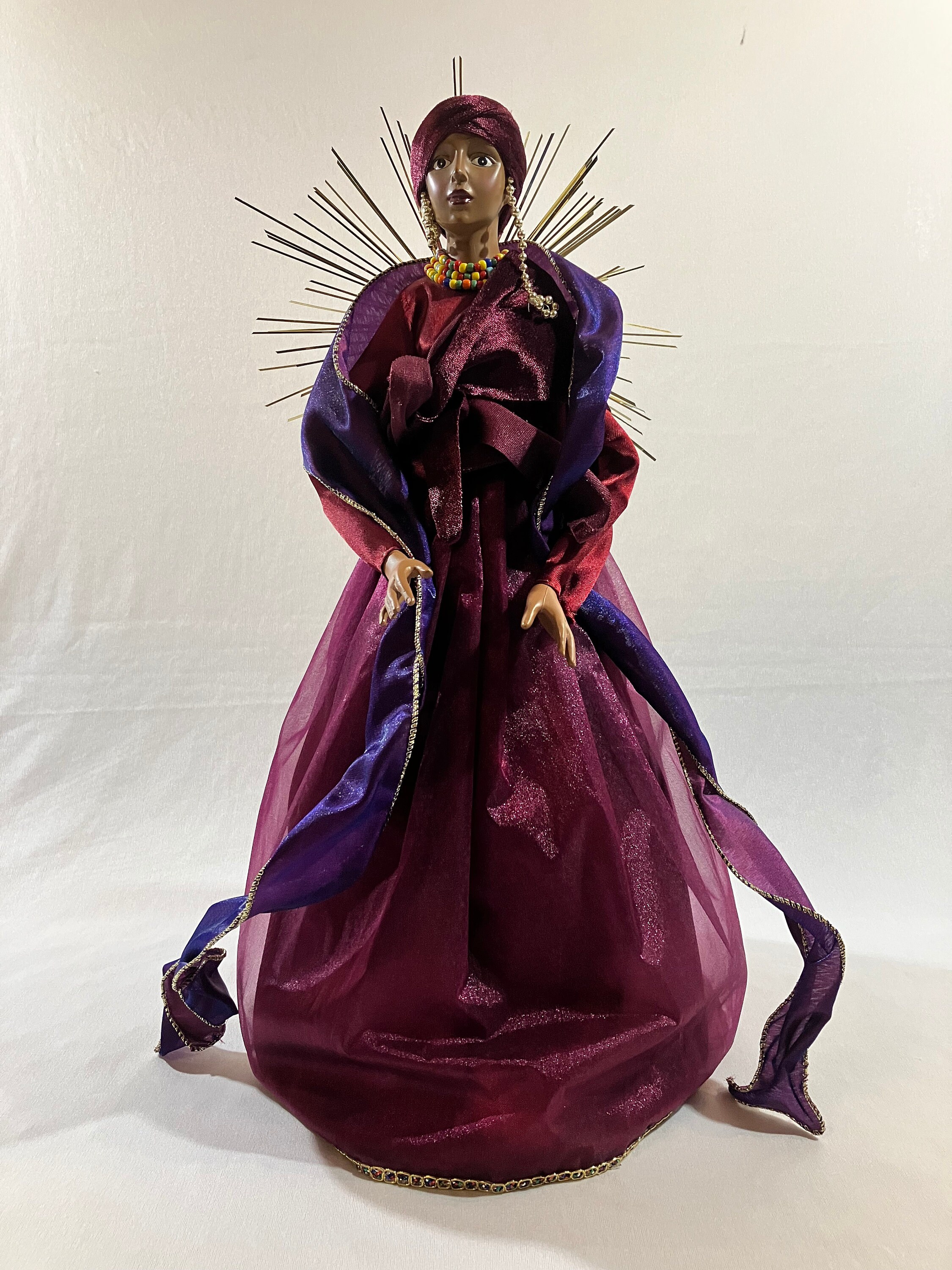 211 - Maroon/gold Black African American Christmas Tree Topper Angel 17 ...
