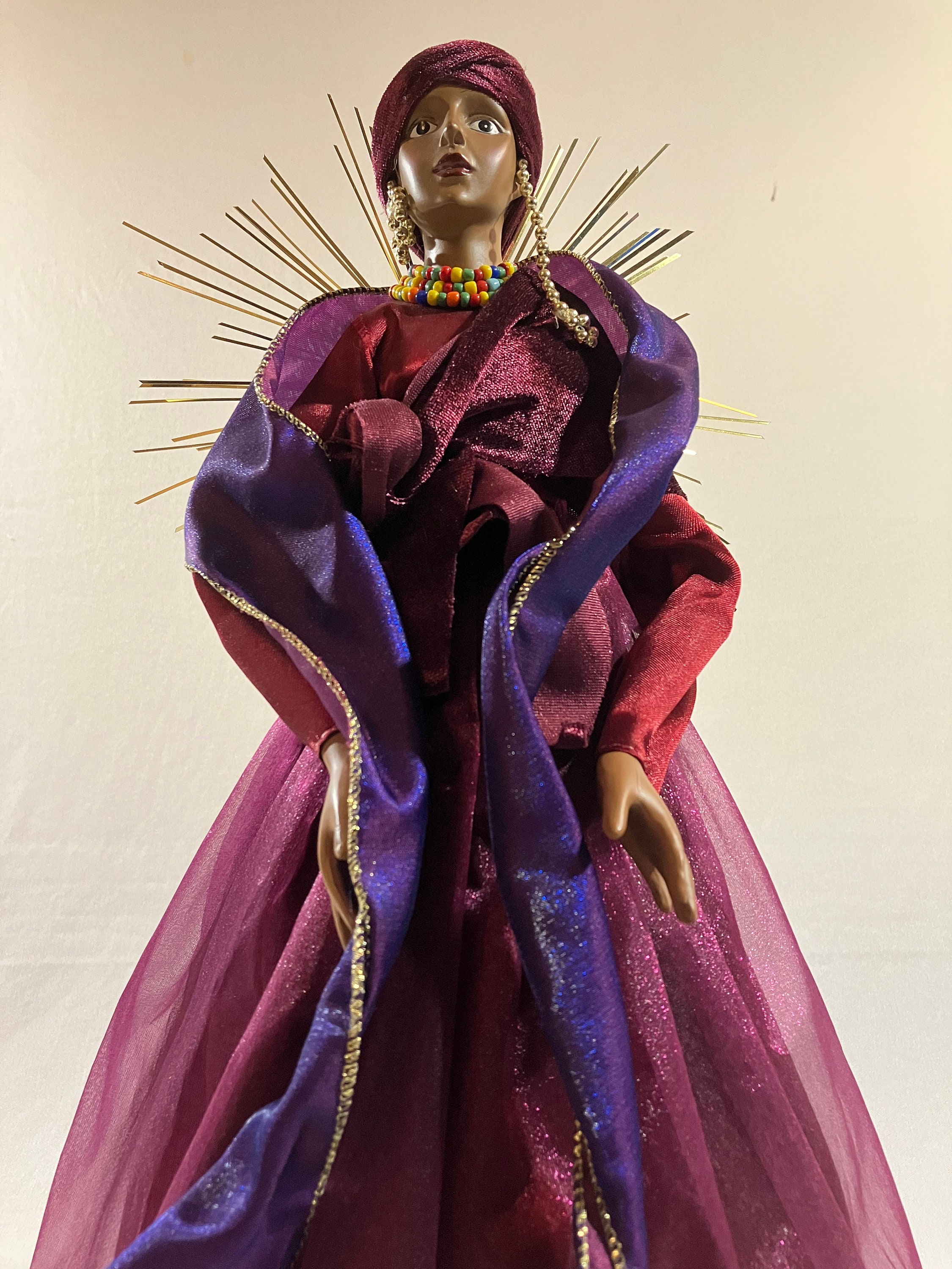 211 - Maroon/gold Black African American Christmas Tree Topper Angel 17 ...