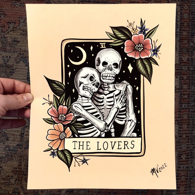 The Lovers Tarot Skeleton Print Etsy