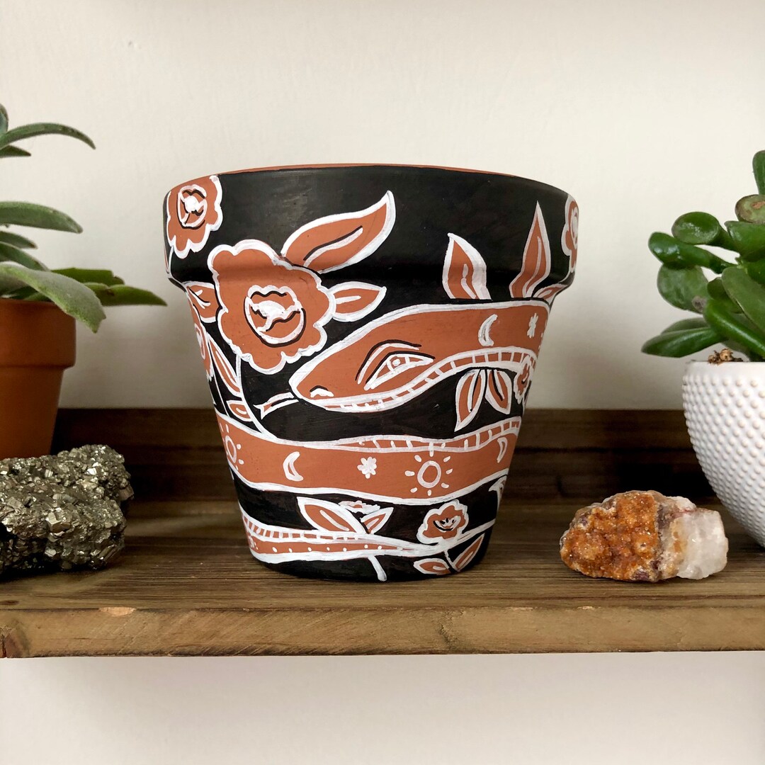 Snake Floral Terracotta Pot - Etsy