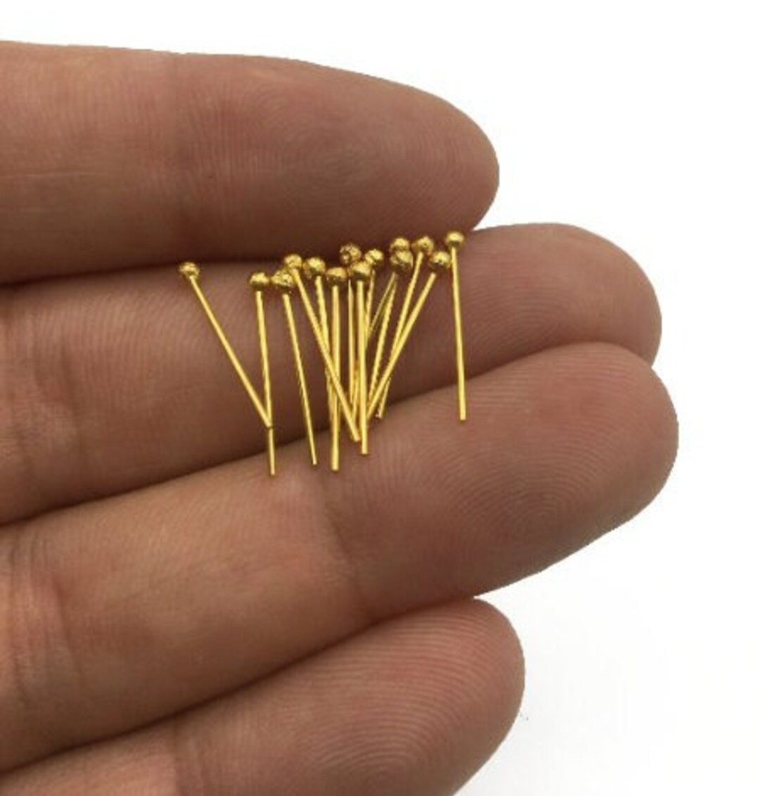 50 Pcs, 15mm 24k Shiny Gold Plated Ball Head Pin Gold Plated, Ball Head ...
