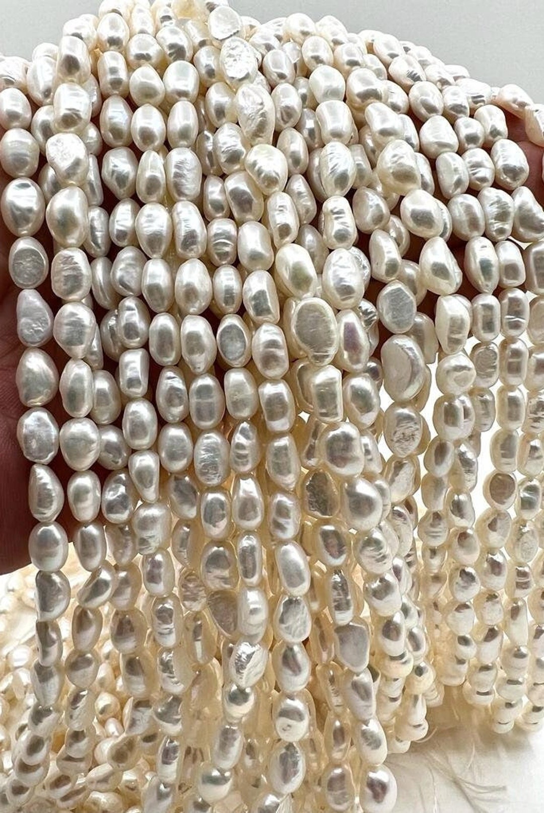 5-7mm AAA White Long Nugget Freshwater Pearls, Ivory White Nugget ...