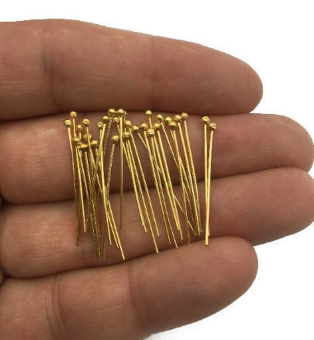50 Pcs, 25mm 24k Shiny Gold Plated Ball Head Pin, Gold Plated Head Pins ...