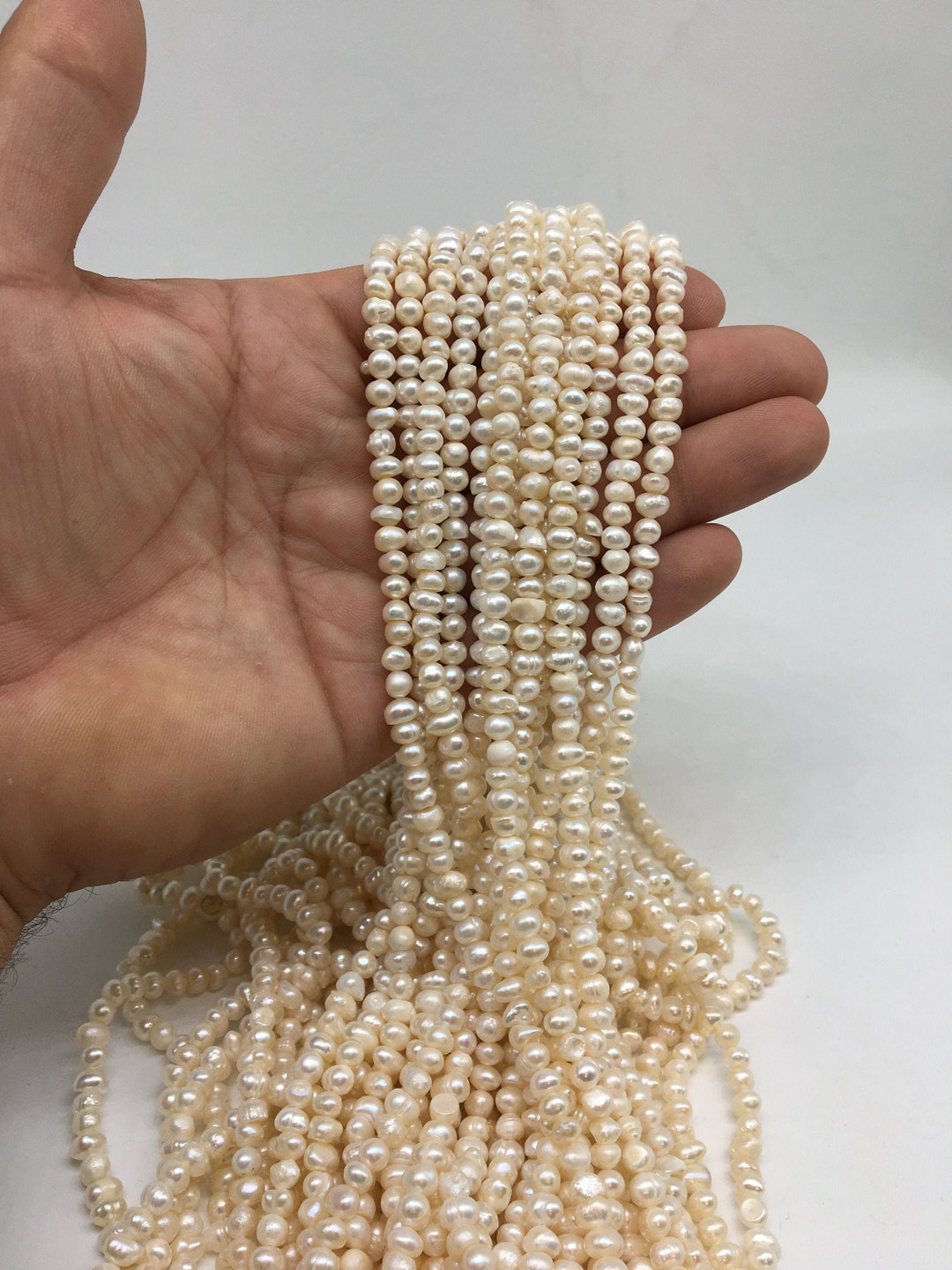 4-5mm Ivory White Freshwater Baroque Potato Pearl, Natural Barley ...