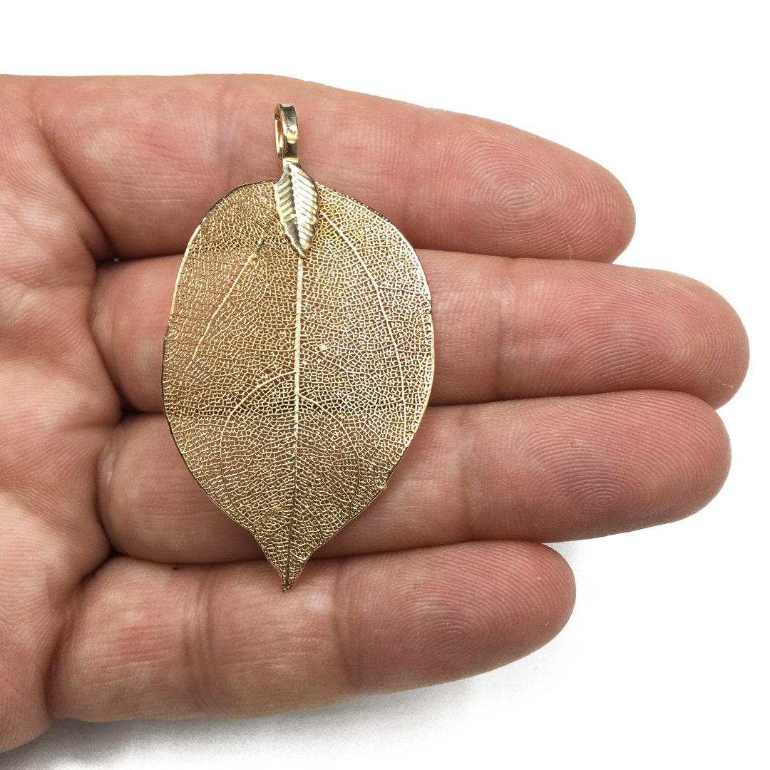 Gold Plated Natural Leaf Necklace: Bronze Filigree Charm - Etsy