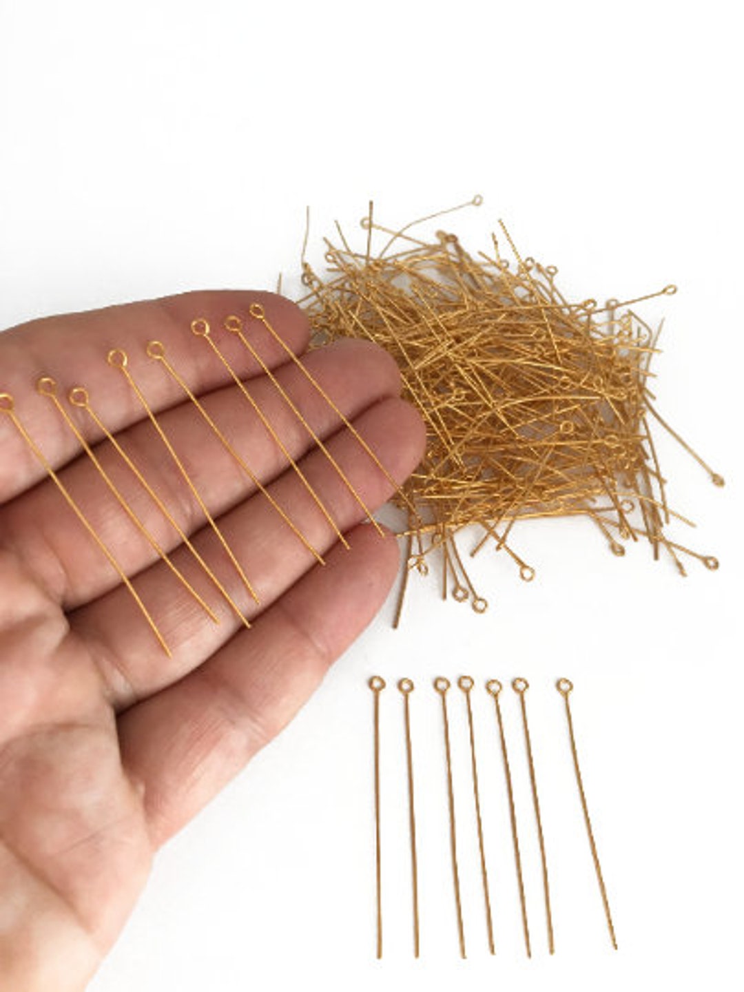 25 Pcs, 45mm 24k Shiny Gold Eye Pins, Hoop Eye Pin, Gold Plated ...