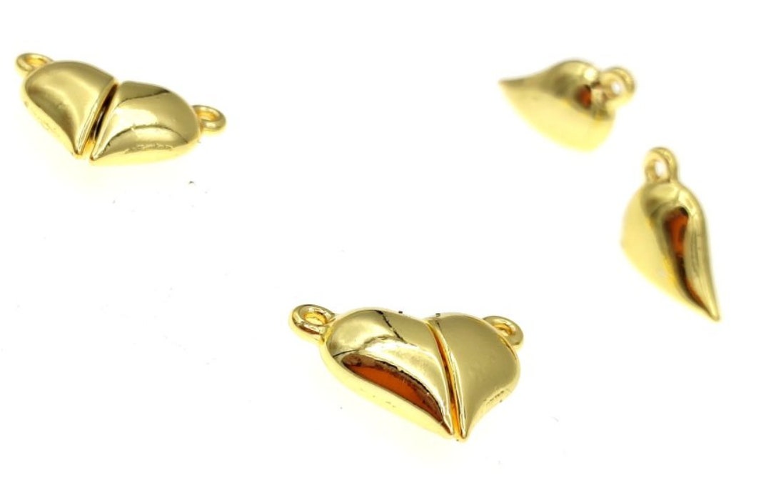 3 Set, Gold Plated Heart Magnetic Clasps, Heart Clasp, Magnetic Clasp ...