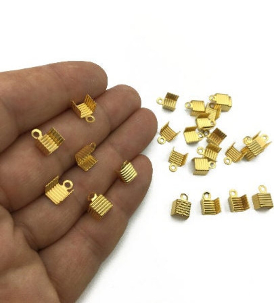24K Gold Plated Cord End Caps: 7x10mm Ribbon Crimp Ends, Jewelry ...