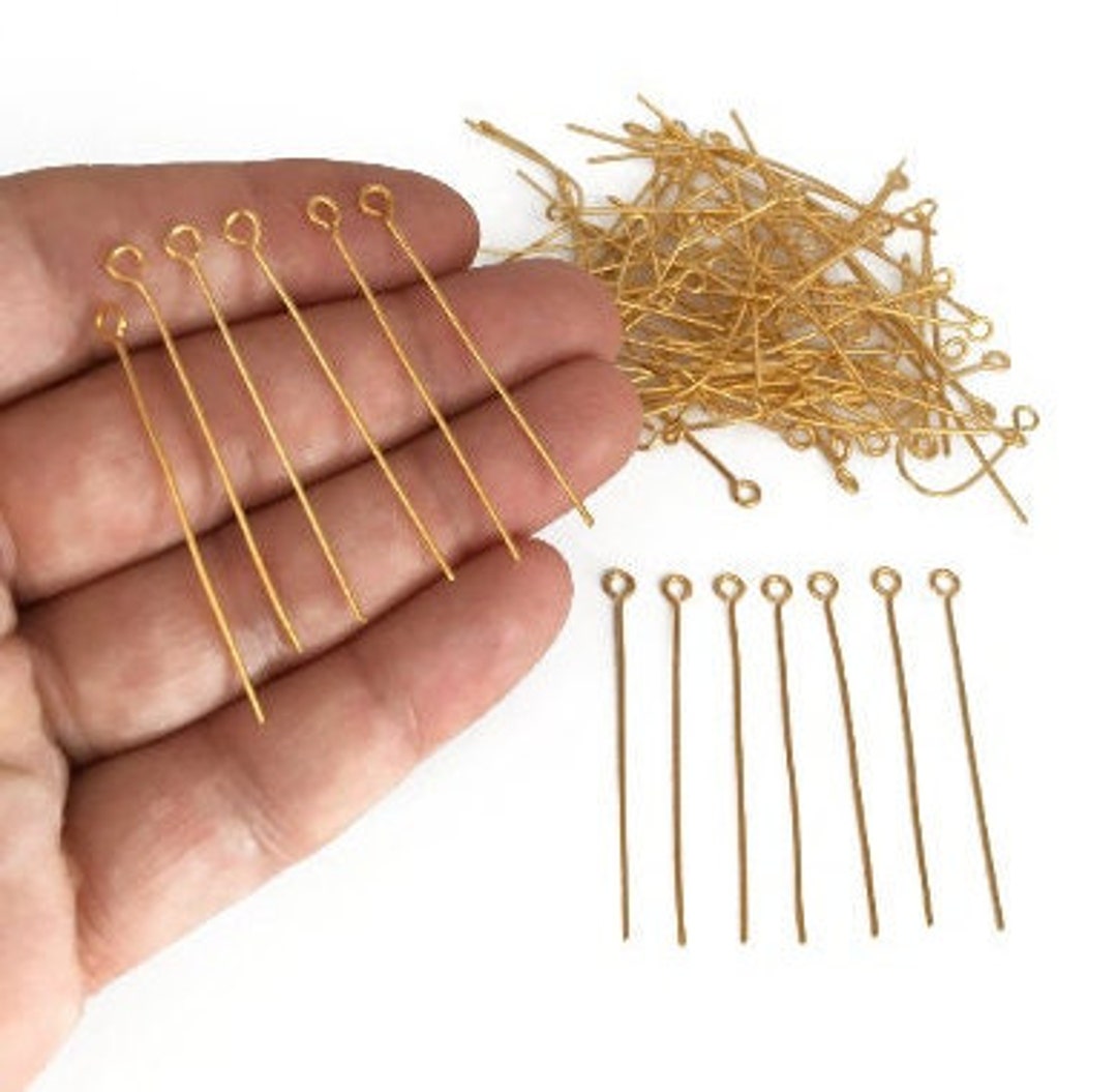 25 Pcs, 40mm 24k Shiny Gold Plated Eye Pins, Hoop Eye Pin, Gold Eye Pin ...