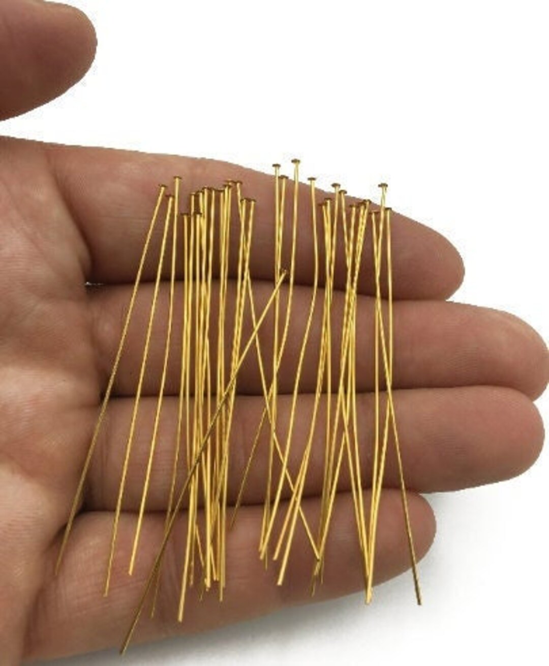 25 Pcs, 60mm 24K Gold Plated Head Pins, Shiny Gold Plated Headpins ...