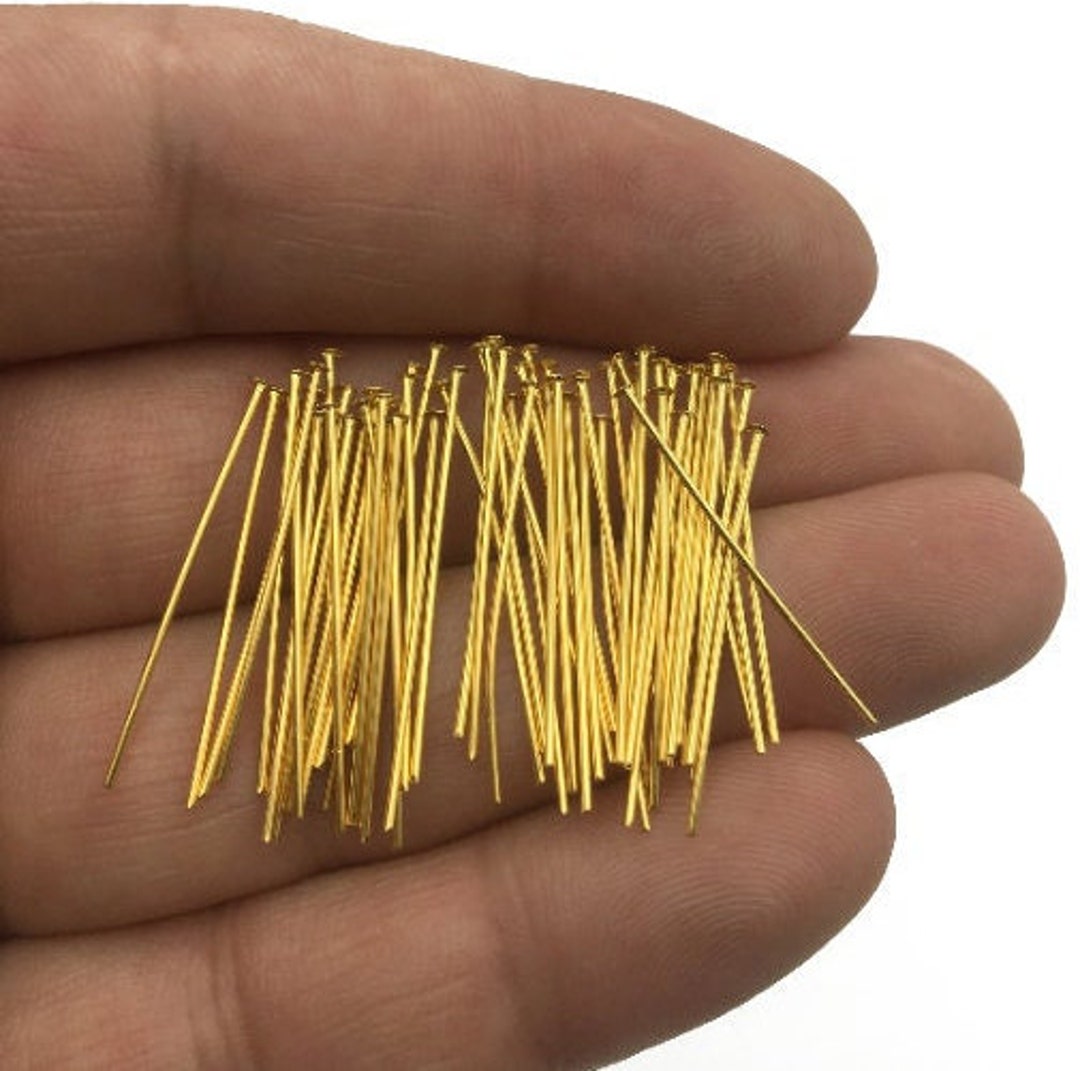 50 Pcs, 25mm 24K Shiny Gold Plated Head Pins, Gold Plated Headpins ...