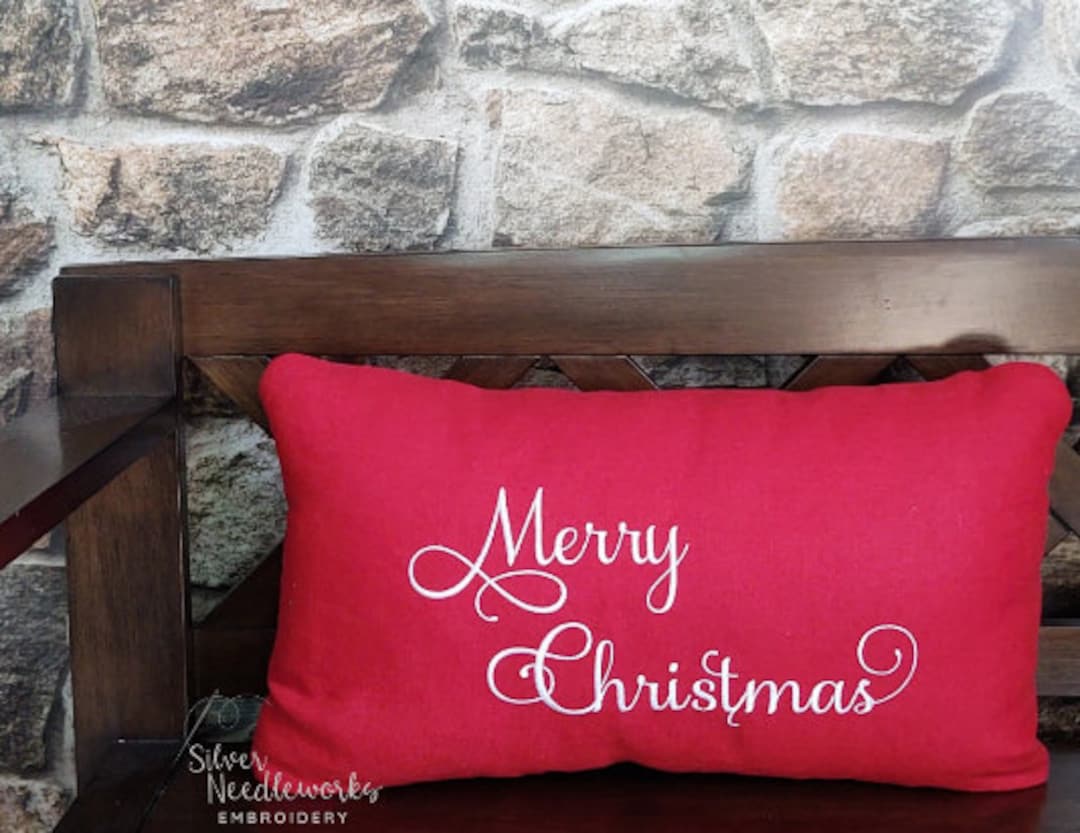 Merry Christmas Pillow, Red Embroidered Christmas Pillow, Holiday ...