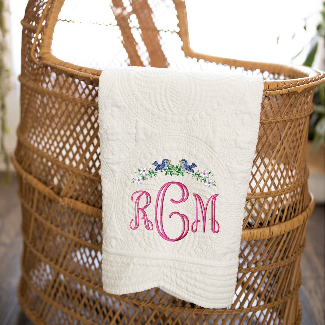 Monogrammed Baby Quilt for Girls, Embroidered Cotton Quilt ...