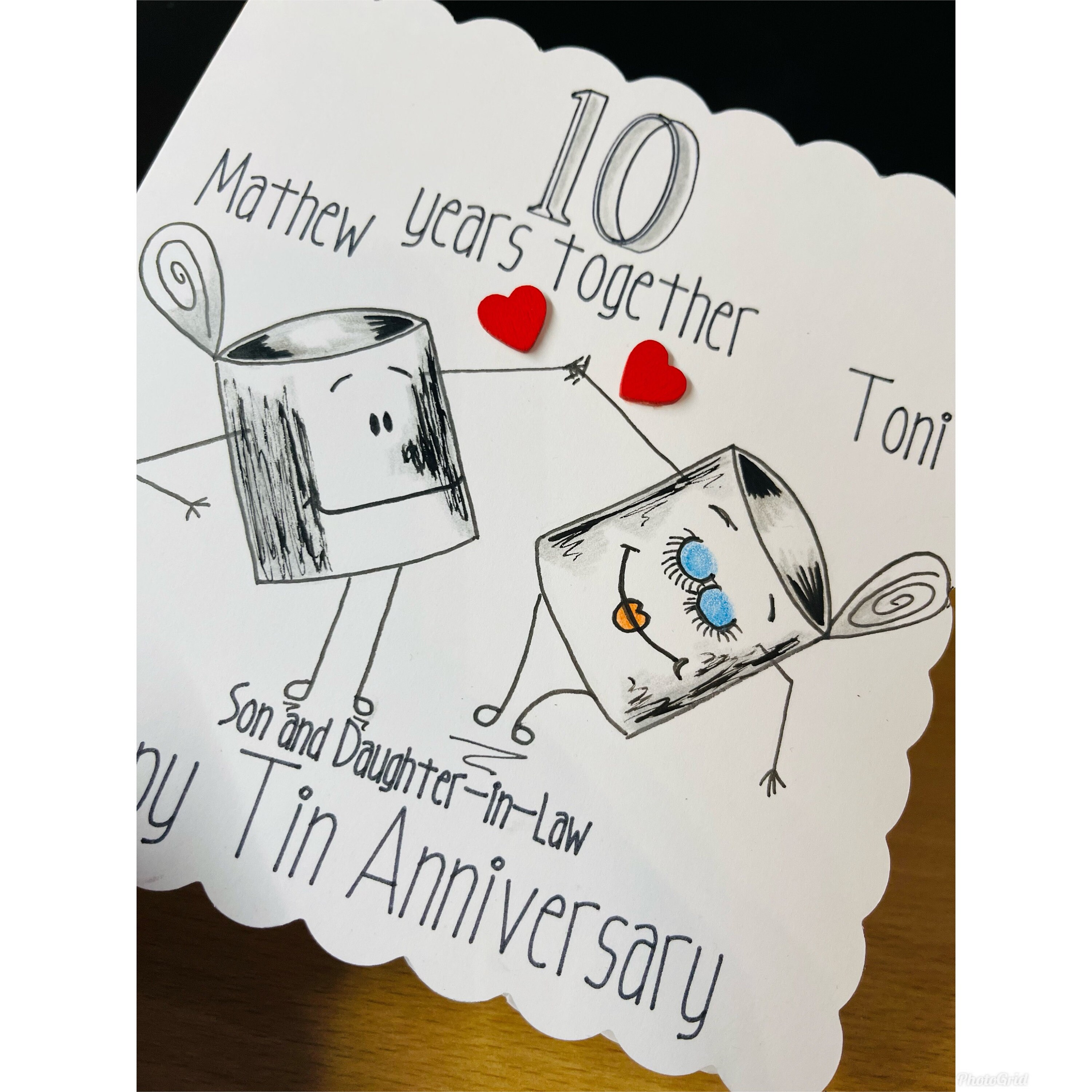 10 Years tin Anniversary Card Hand Drawn Custom Made - Etsy UK