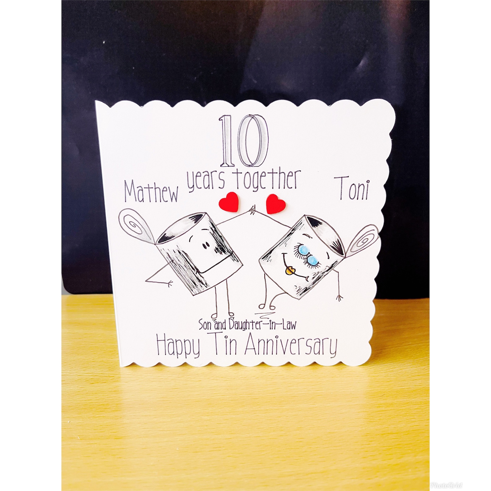 10 Years ‘tin’ Anniversary Card, Hand Drawn, Custom Made, Personalised ...